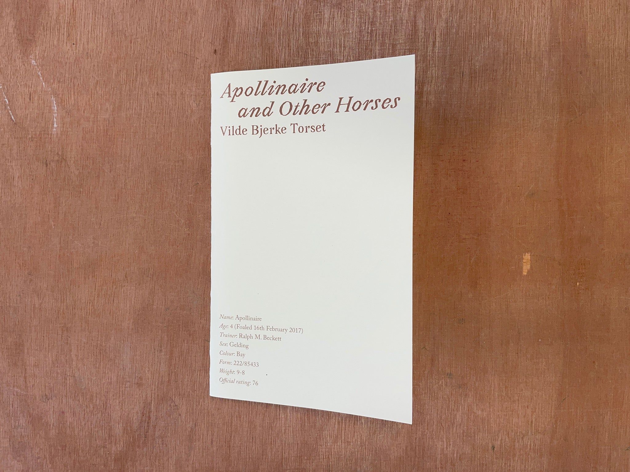 APOLLINAIRE AND OTHER HORSES by Vilde Bjerke Torset – Good Press — good ...